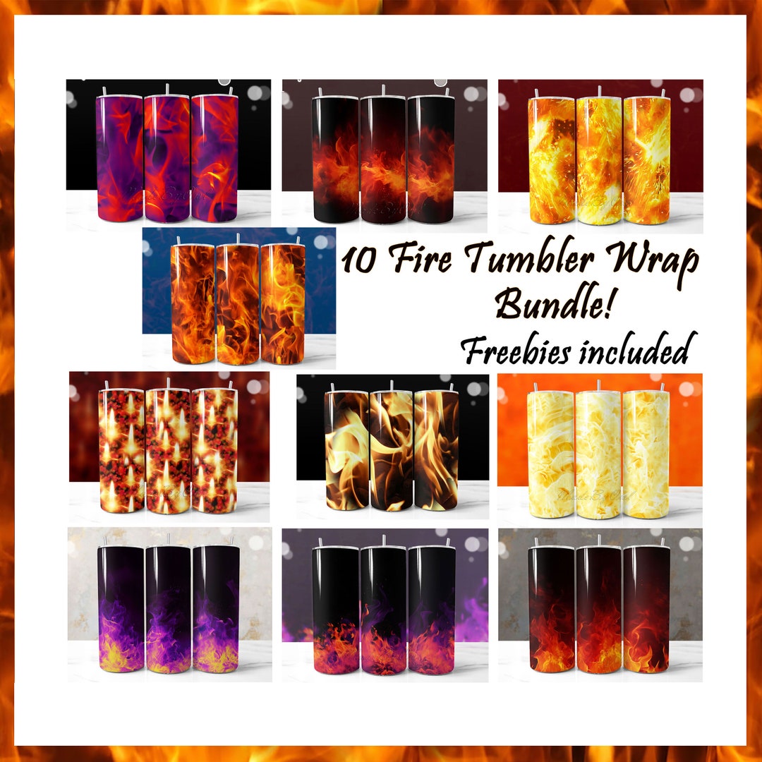Fire Tumbler Wrap Bundle, 10 PNG for 20 Oz Tumblers, Sublimation ...