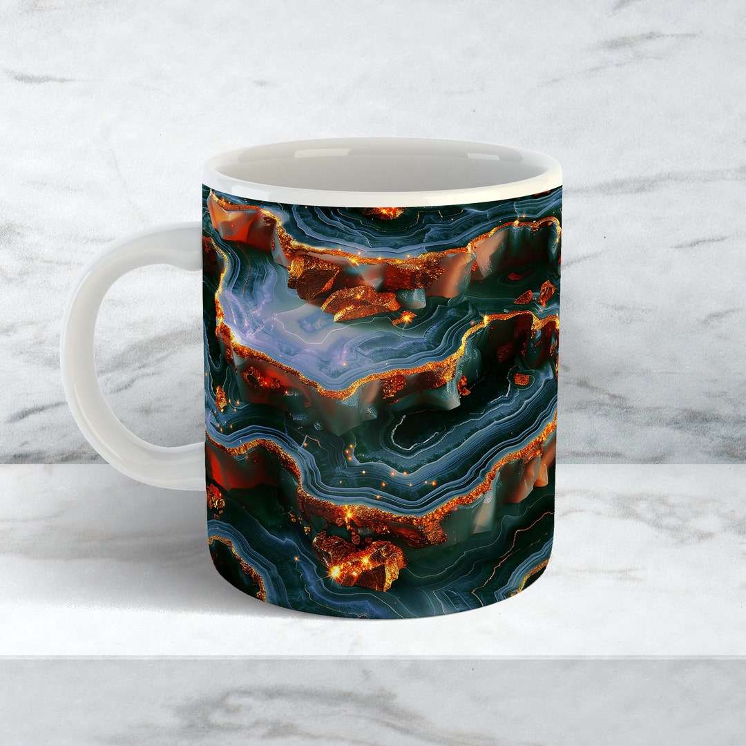Black Gold Agate Geode 3D Mug Wrap, 11oz and 15oz Mug Wrap Sublimation ...