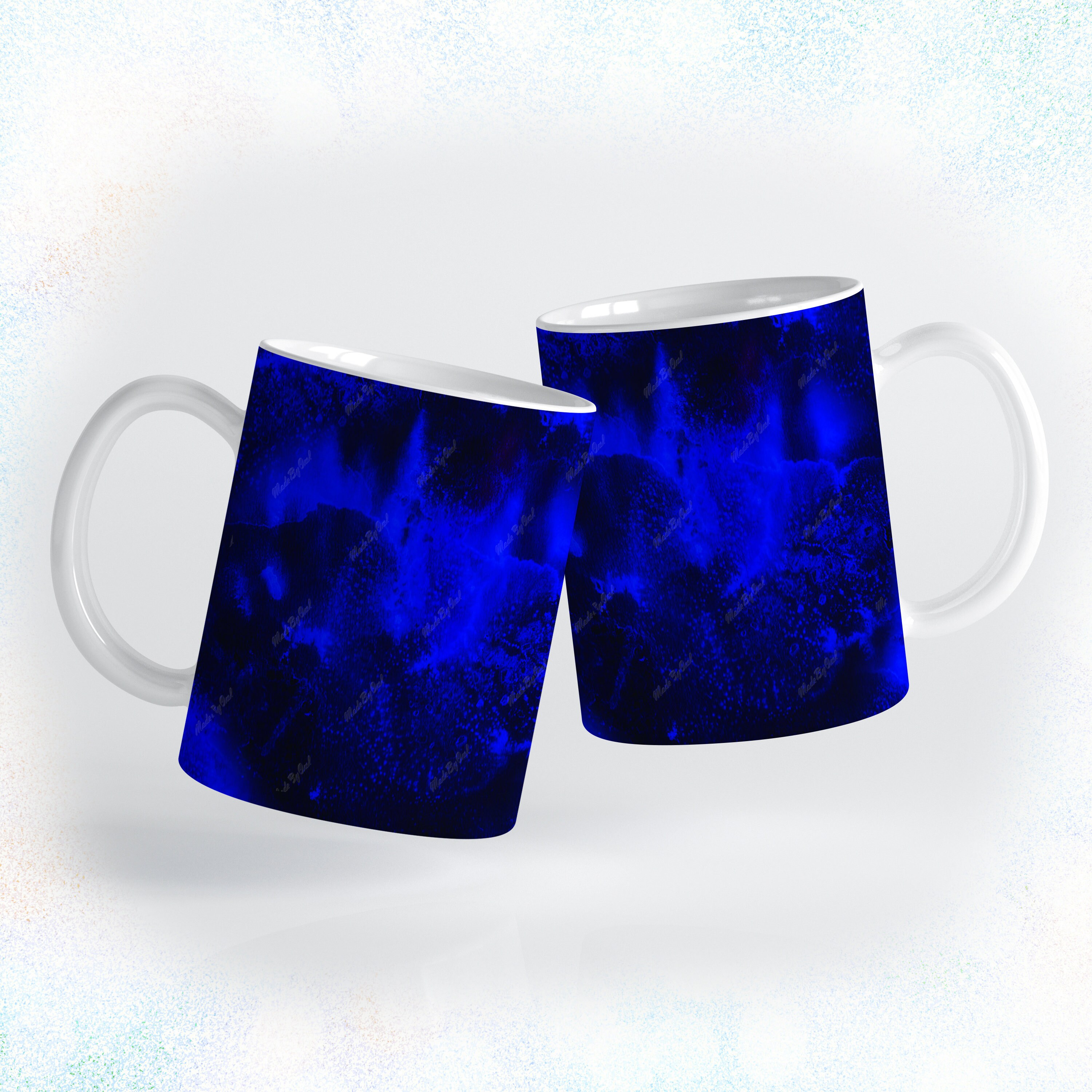 Watercolor Dark Blue Coffee Mug Wrap, Neon Blue Sublimation Mug PNG, 11 ...