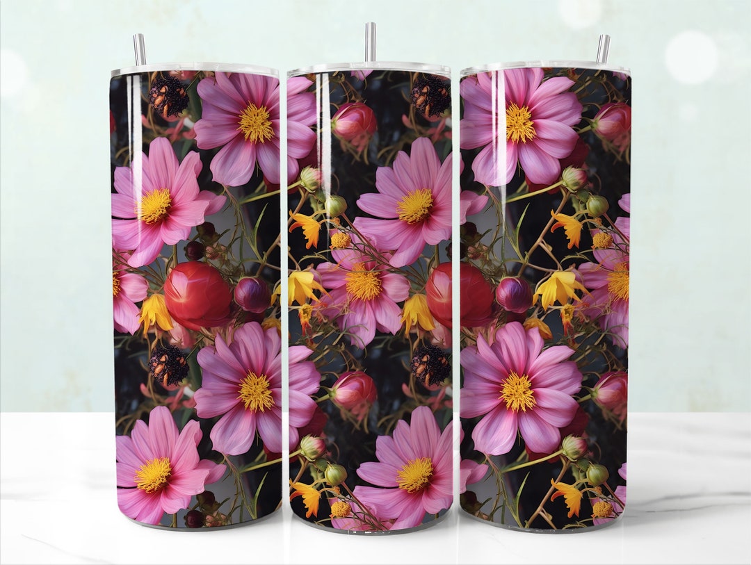 Cosmos Tumbler Wrap, Flower Pattern Sublimation PNG for 20oz Skinny ...