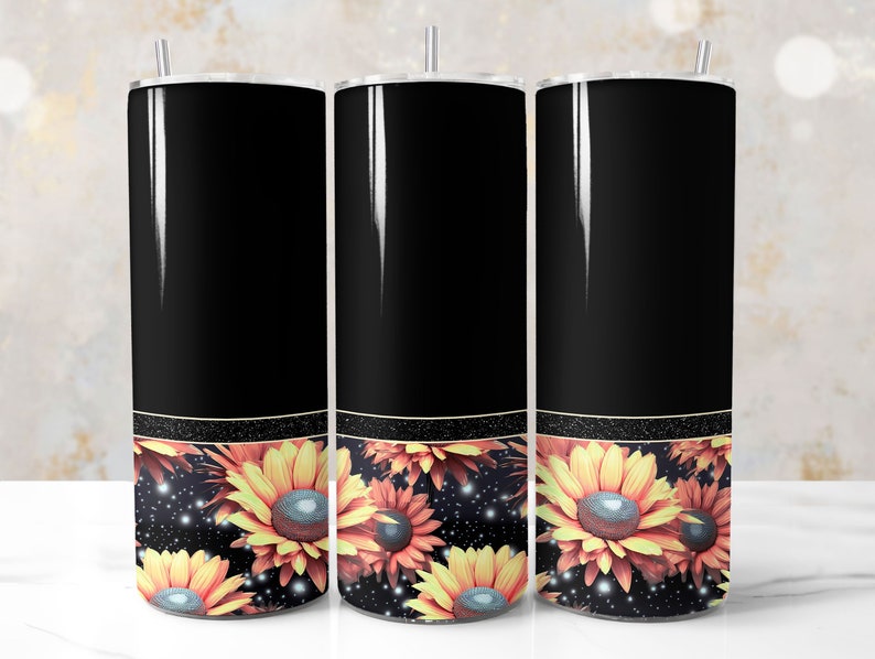 Black Sunflower Tumbler Wrap, Dark Floral Sublimation Design (digital ...