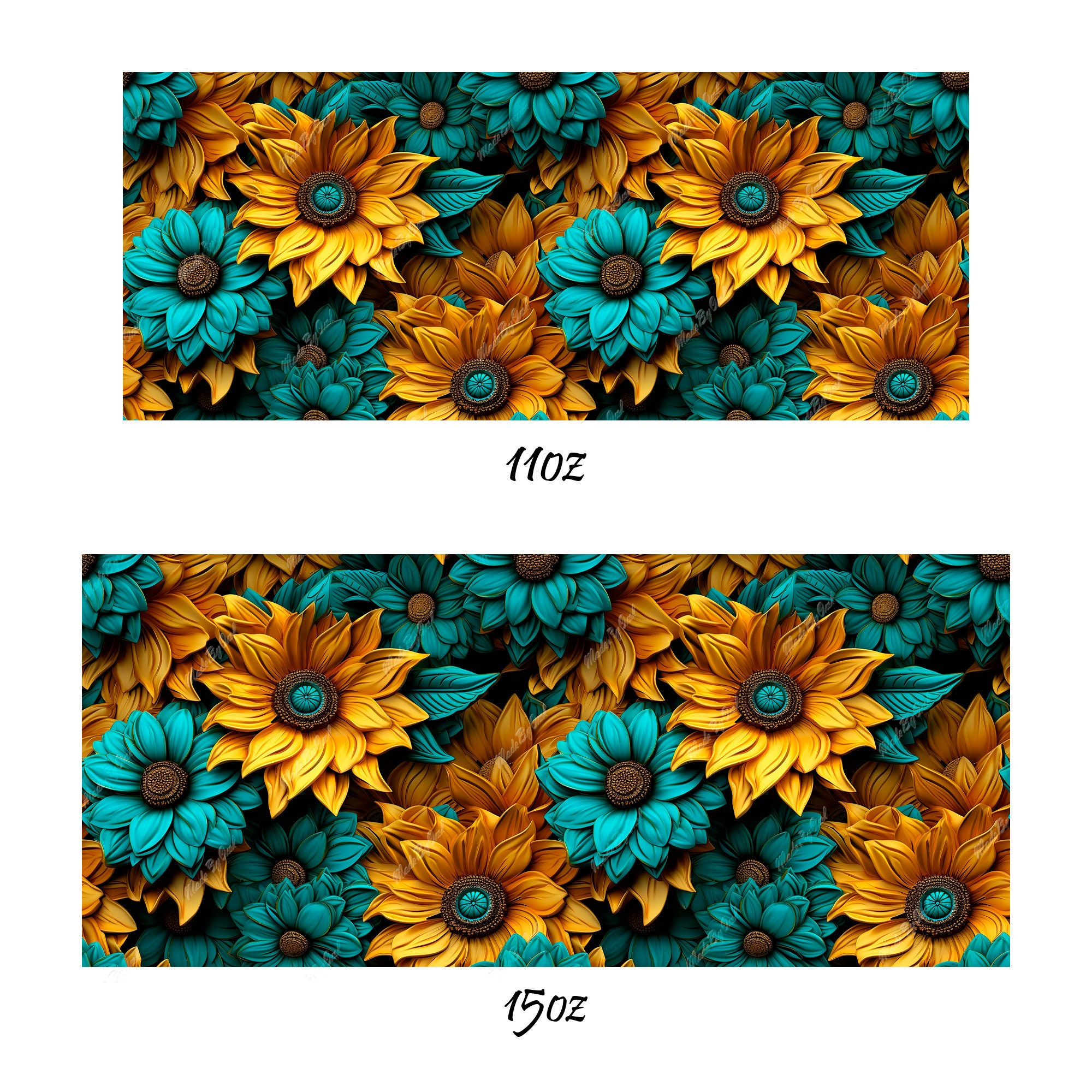 Yellow and Teal Sunflower 3D Mug Wrap, 3D Flower Mug PNG for ...