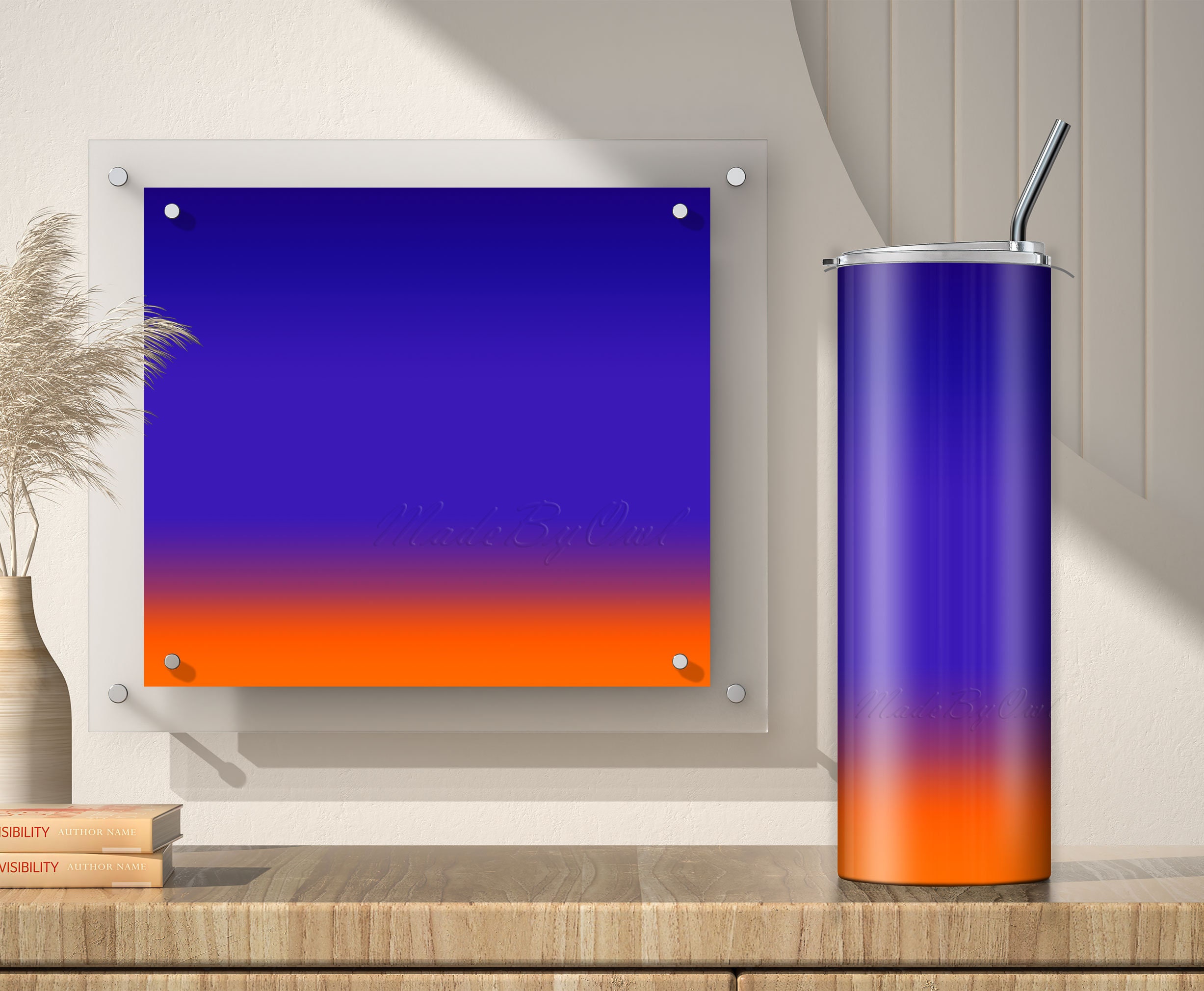 3 Blue and Orange Tumbler Wrap Designs, Blue and Orange Ombre PNG ...
