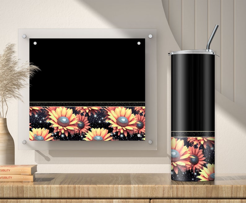 Black Sunflower Tumbler Wrap, Dark Floral Sublimation Design (digital ...