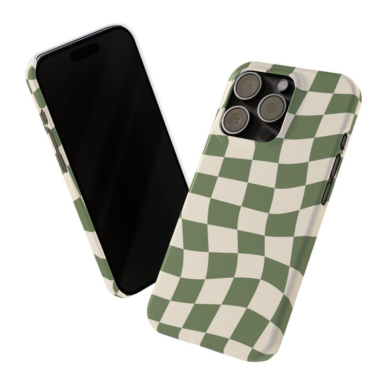 Sage Green Wavy Checkered Print Phone Case, Aesthetic Phone Case ...