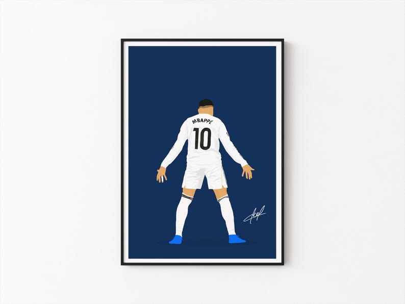 Kylian Mbappe Real Madrid Poster | Hand-drawn Illustration | La Liga ...