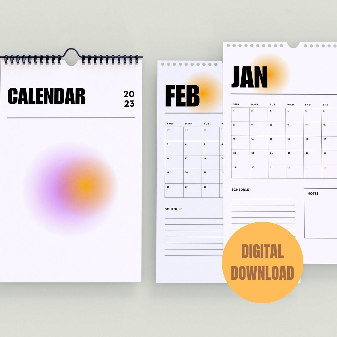 12 Month Printable Calendars - Modern Minimal Simple Bold Vertical - Etsy
