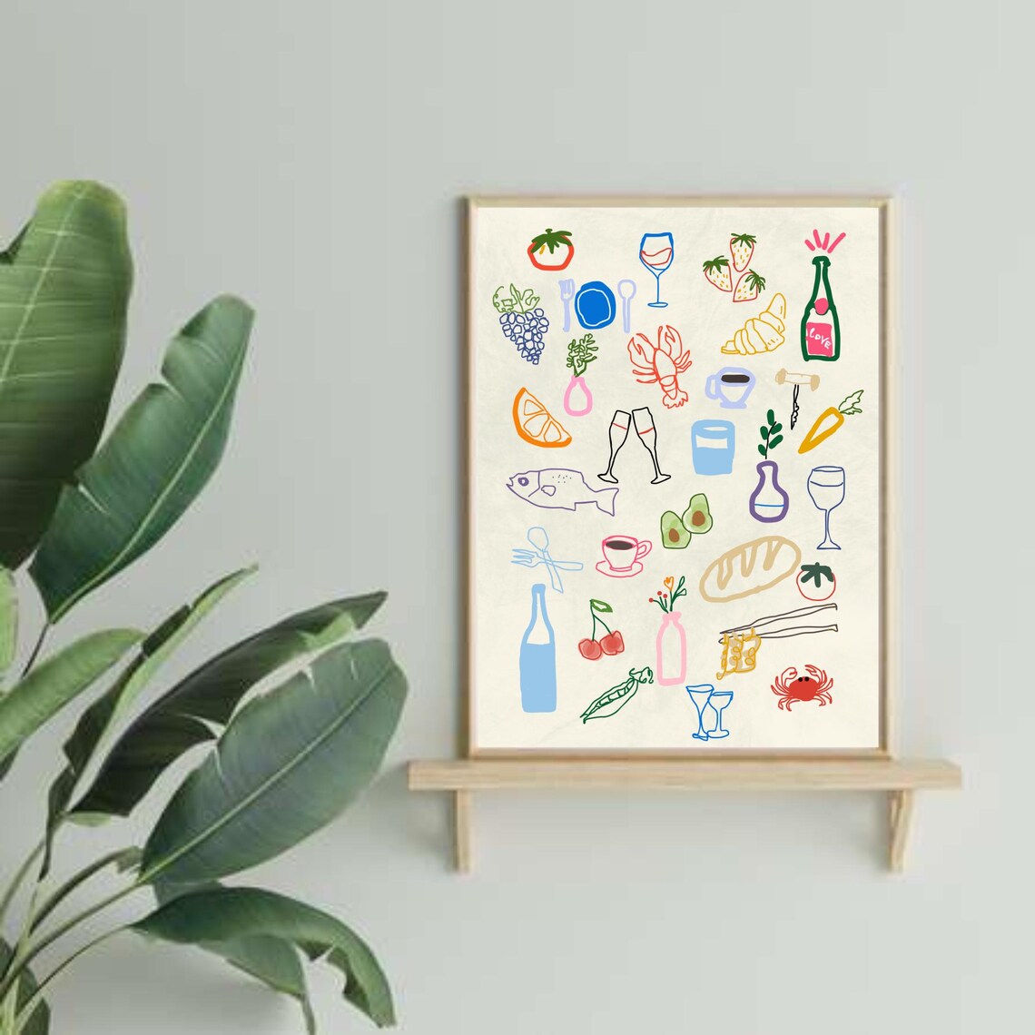 Retro Dinner Table Print, Food and Drinks Illustrations Poster ...