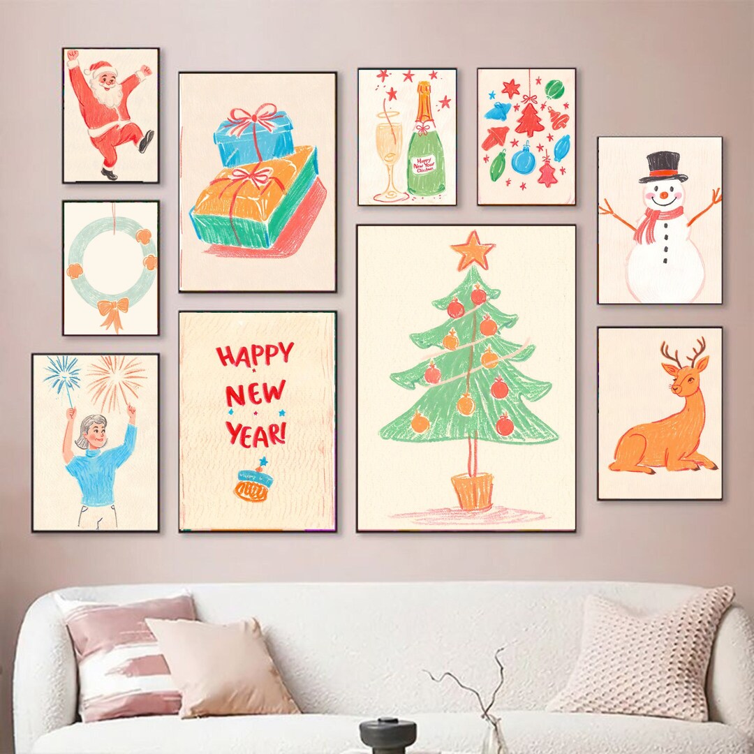 Holiday Gallery Wall Set of 10, Retro Print, Xmas Poster, Xmas Wall Art ...