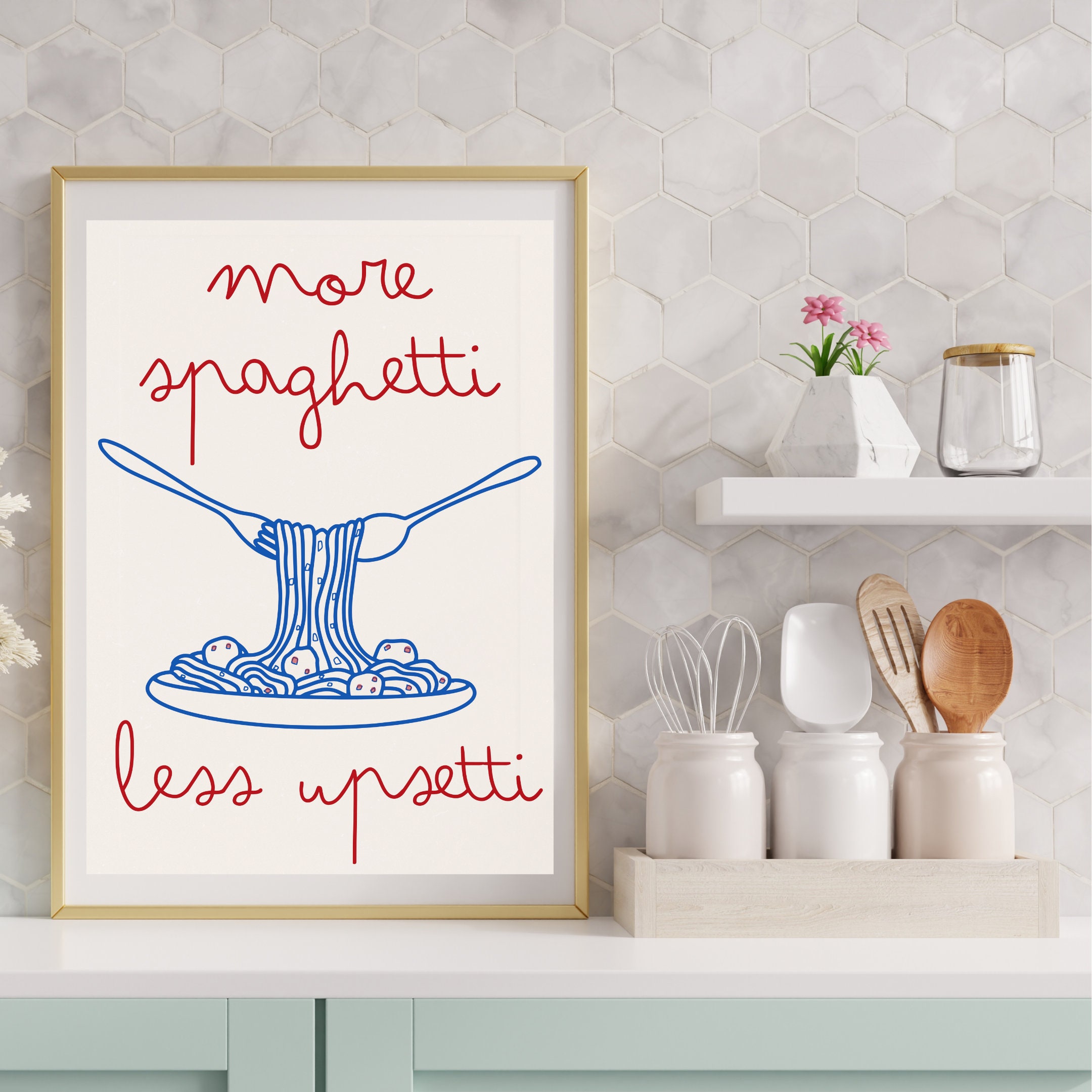 Spaghetti Wall Print, Retro Kitchen Wall Decor, Digital Download Print ...
