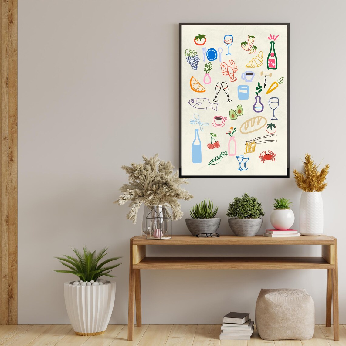 Retro Dinner Table Print, Food and Drinks Illustrations Poster ...