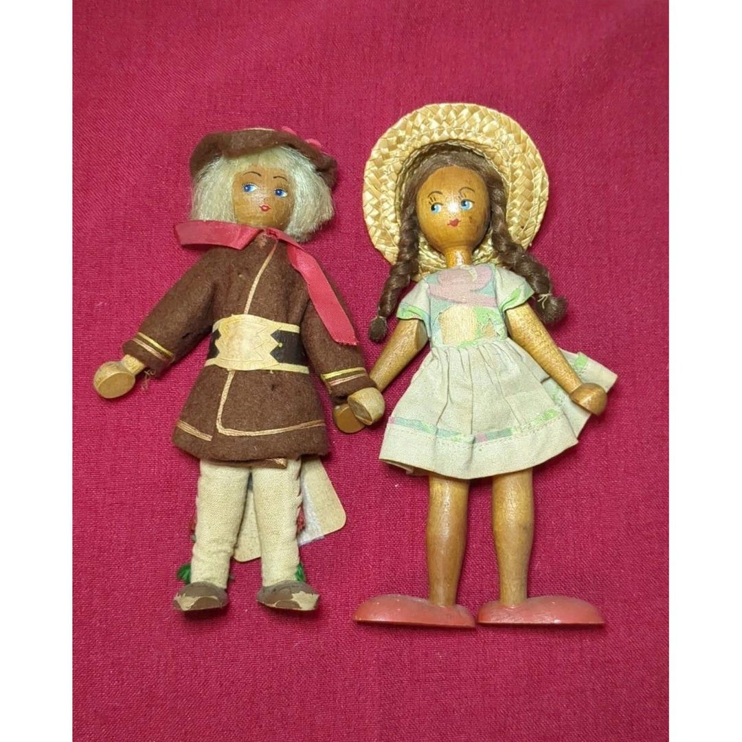 50s-60s Wooden Peg Dolls Polish Boy & Girl Traditional Folk Art - Etsy