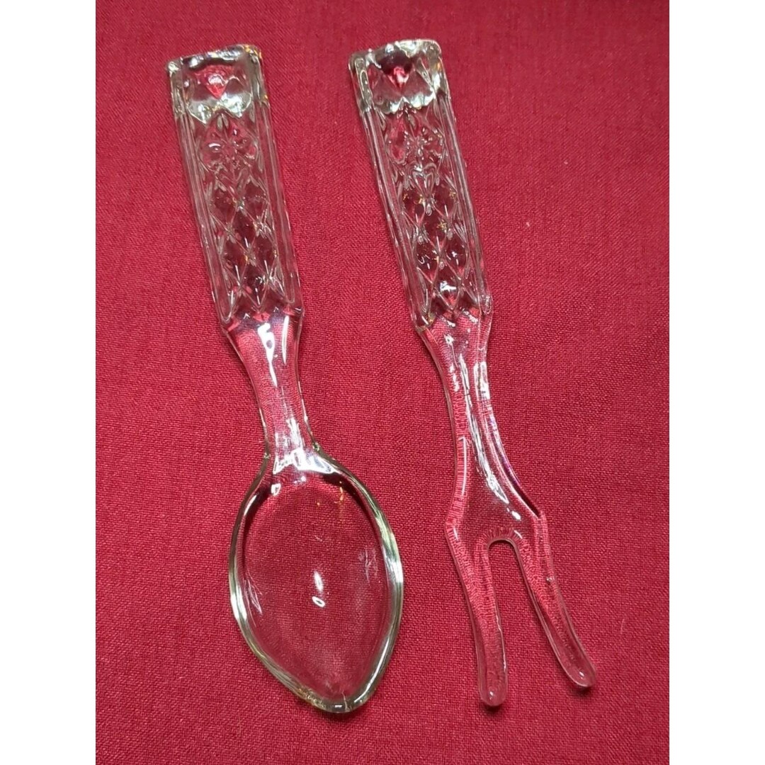 Anchor Hocking Crystal Wexford Serving Salad Fork & Spoon Set - Etsy