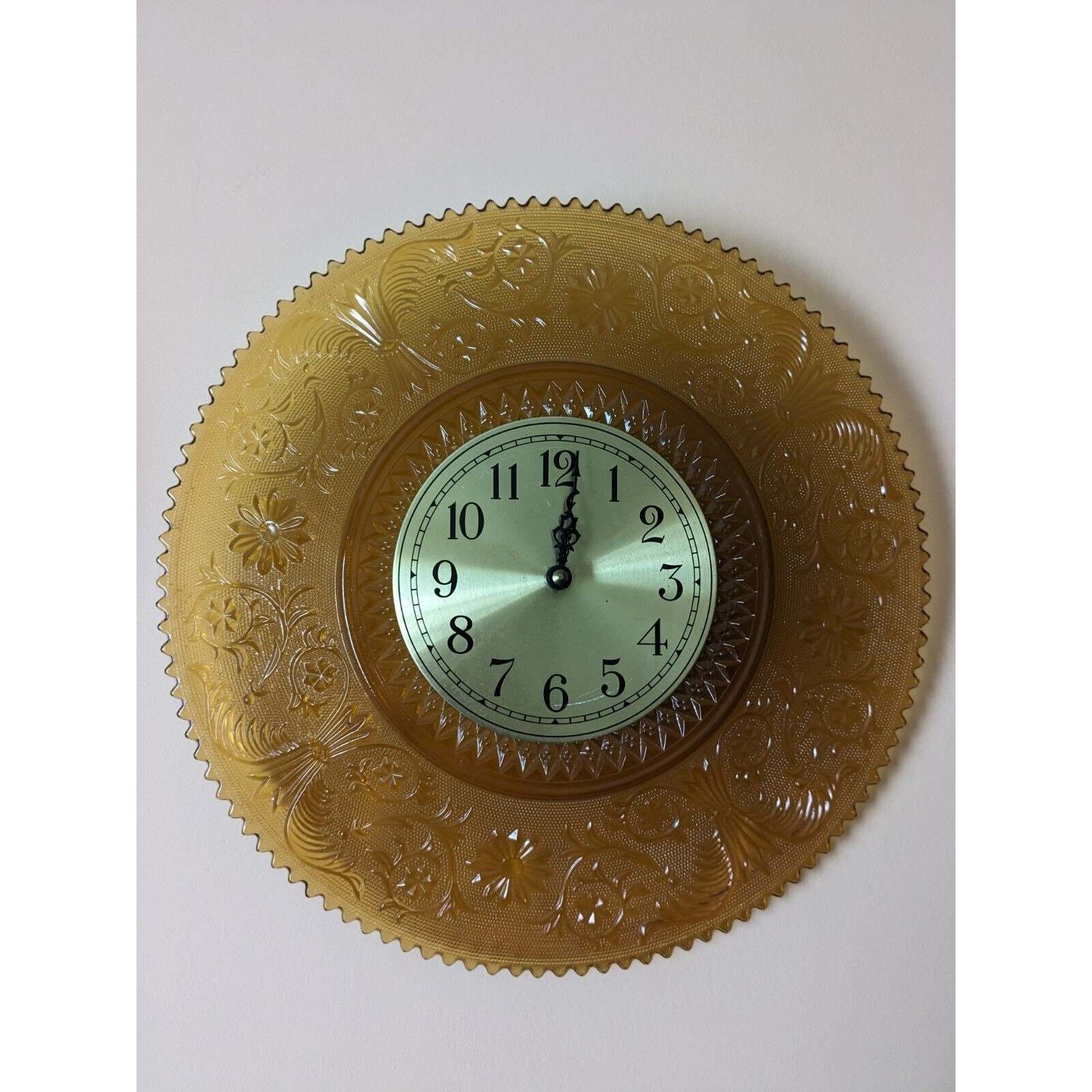 Vintage Tiara Amber Sawtooth Sandwich Glass 16" Clock With Sconces - Etsy