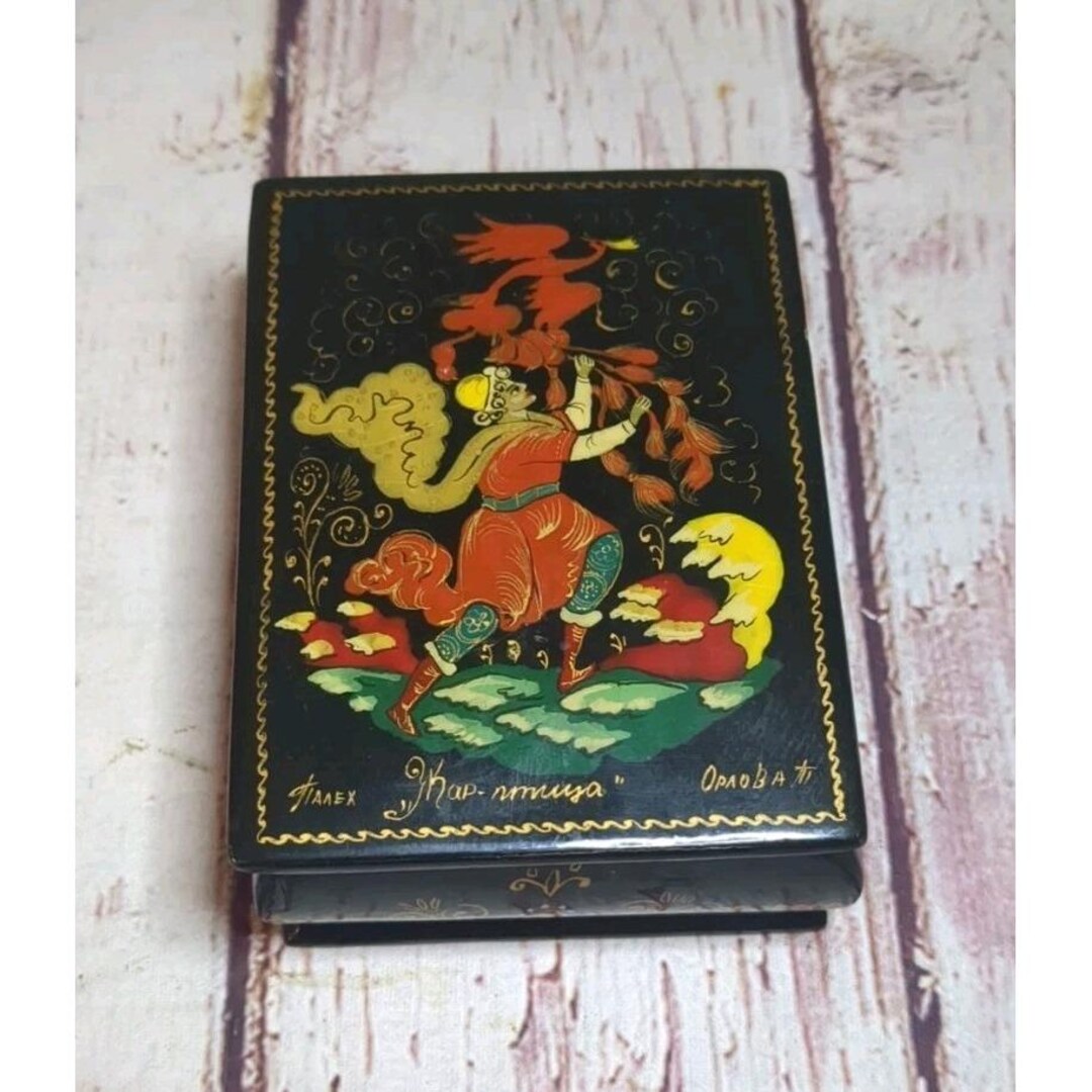 Palekh Russian Lacquer Box Hand Painted "firebird" Tiny Box - Etsy