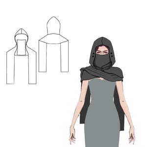 Hooded Scarf Sewing Pattern | Head Scarf Cosplay Costume | Pattern ...