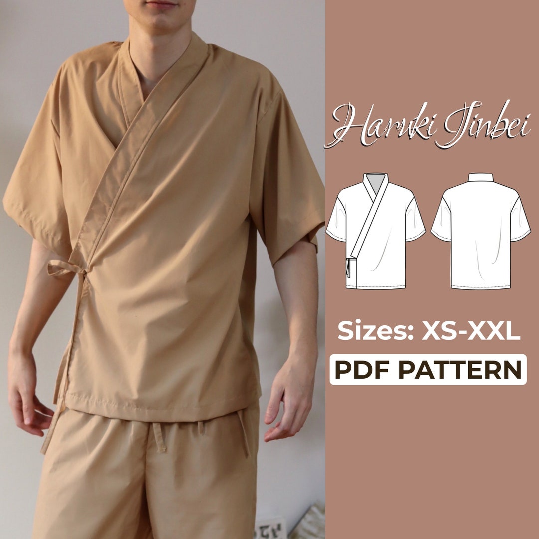 Jinbei Shirt Sewing Pattern | Japanese Kimono Robe Pattern | Pattern ...