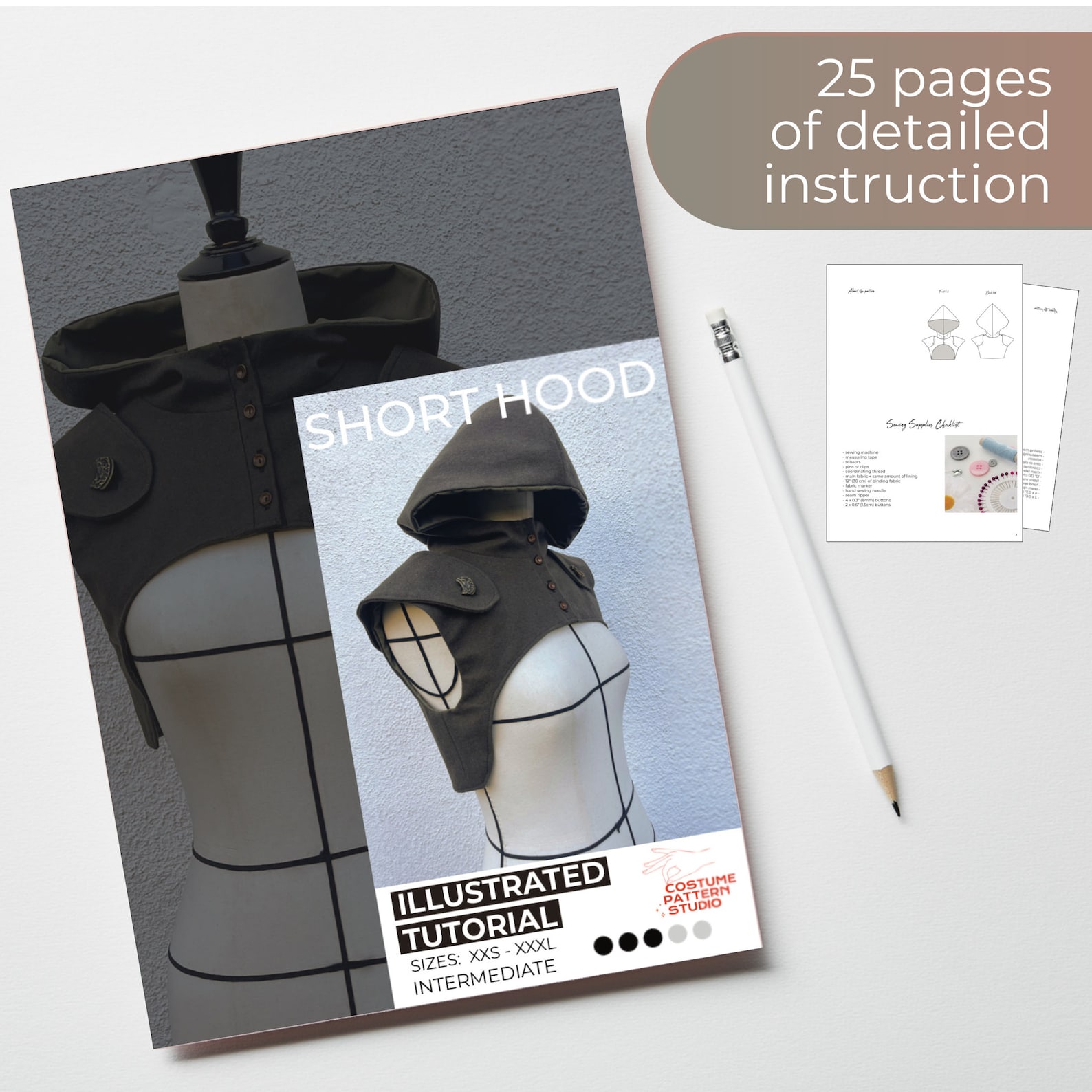 Hooded Half Vest Sewing Pattern, LARP Rogue Pattern, Medieval Villain ...