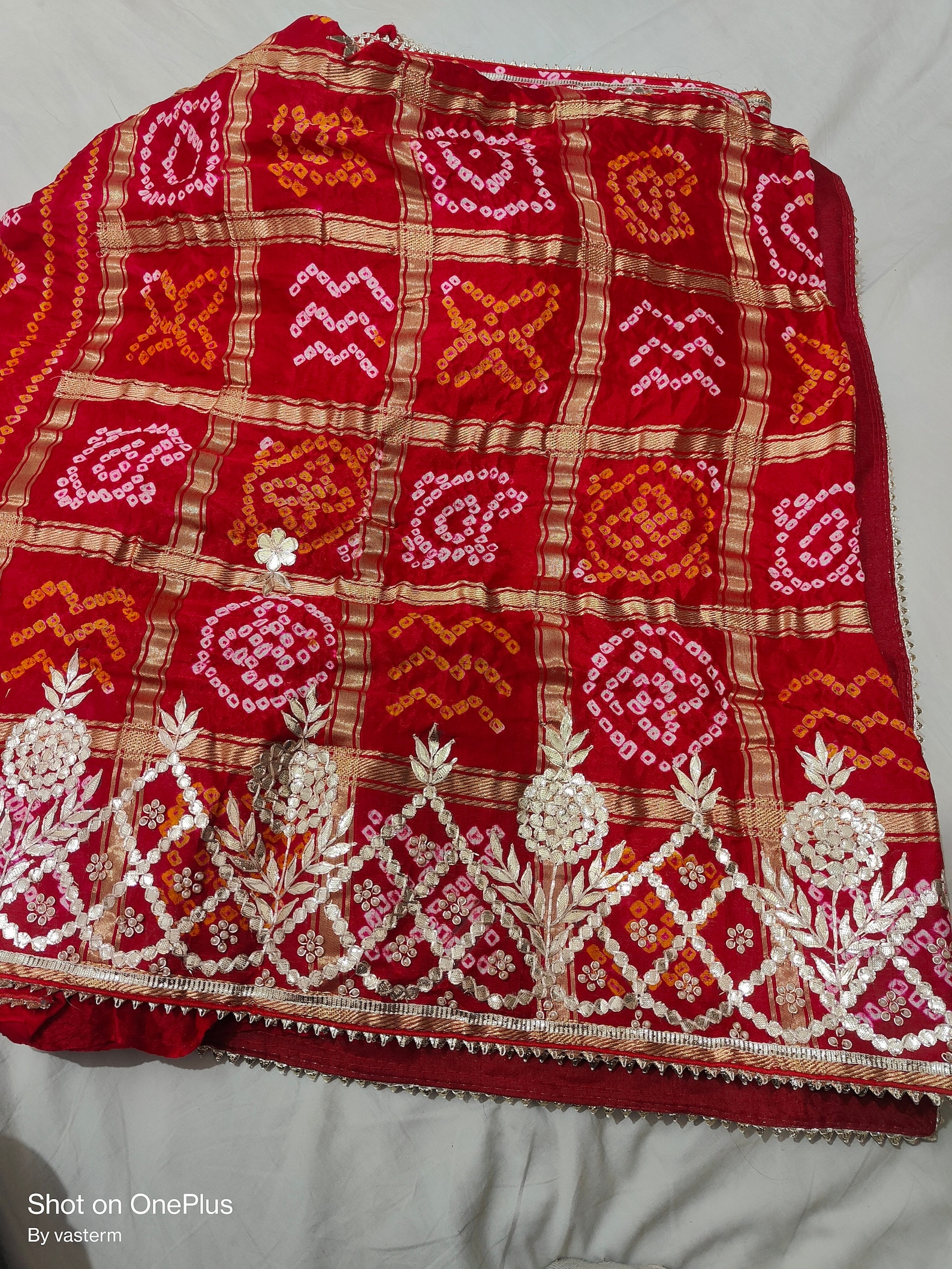 Red Gajji Silk Saree, Hand Embroidery Gotta Patti, Bridal Gharchola - Etsy