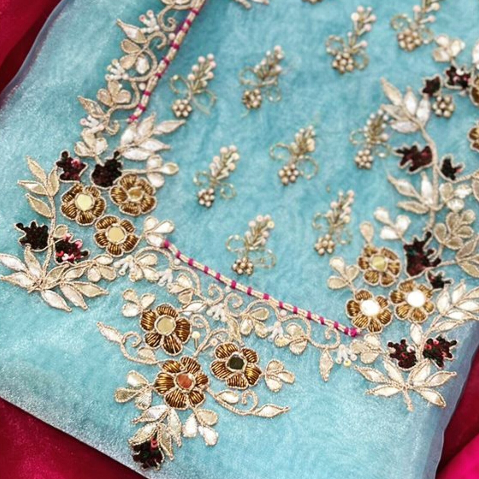 Stylish Sky Blue Organza Kurti With Dupatta for Wedding, Fancy Neck ...