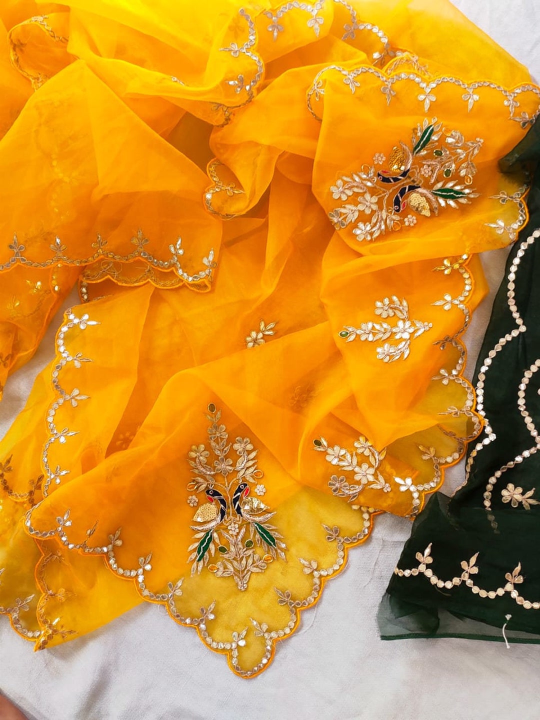 Yellow Pure Soft Organza Silk Gotta Patti Handwork Saree, Saree for USA ...