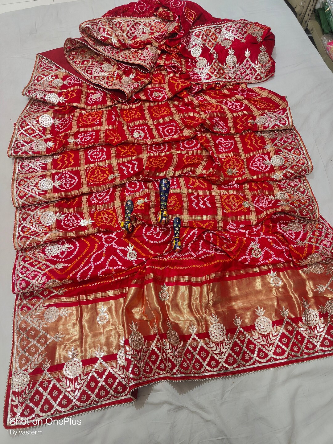 Red Gajji Silk Saree, Hand Embroidery Gotta Patti, Bridal Gharchola - Etsy