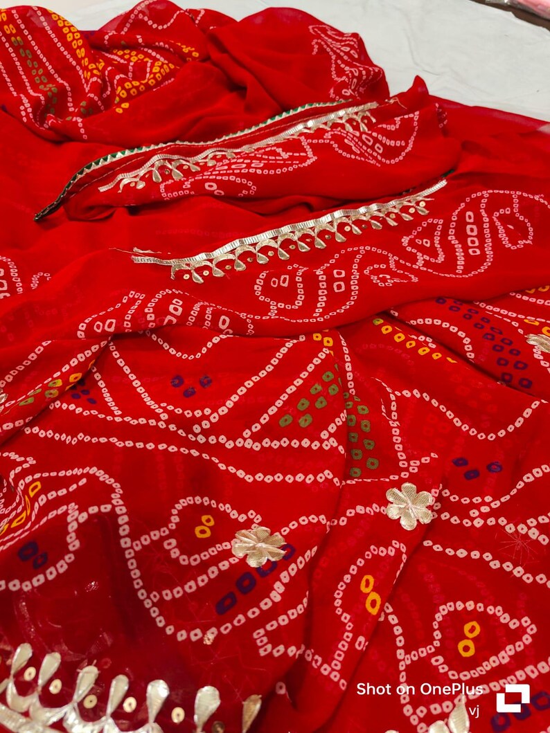 Red Saree | Indian Rajasthani Chunri Bandhej Saree | Hand Gotta Patti ...