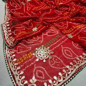 Red Saree | Indian Rajasthani Chunri Bandhej Saree | Hand Gotta Patti ...