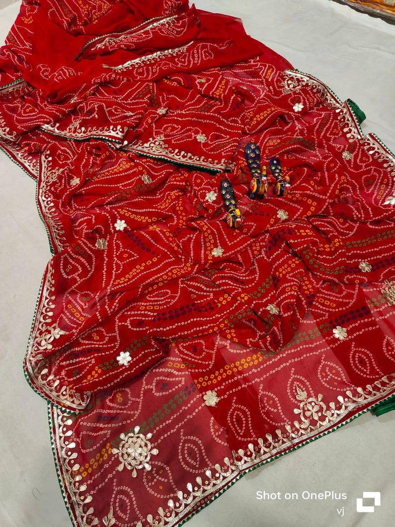 Red Saree | Indian Rajasthani Chunri Bandhej Saree | Hand Gotta Patti ...
