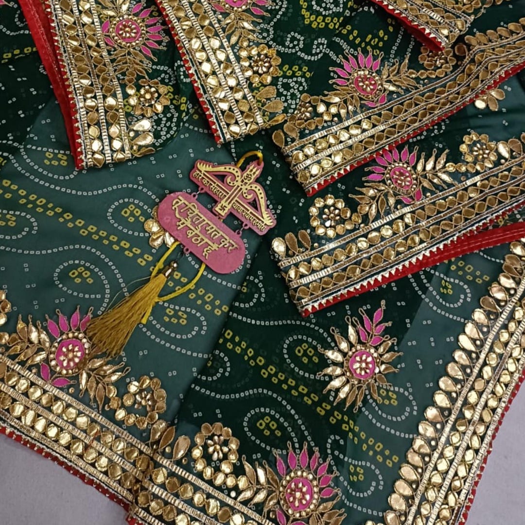 Green Bandhani Chunri Saree With Hand Gotta Patti Work Sari for Indian ...