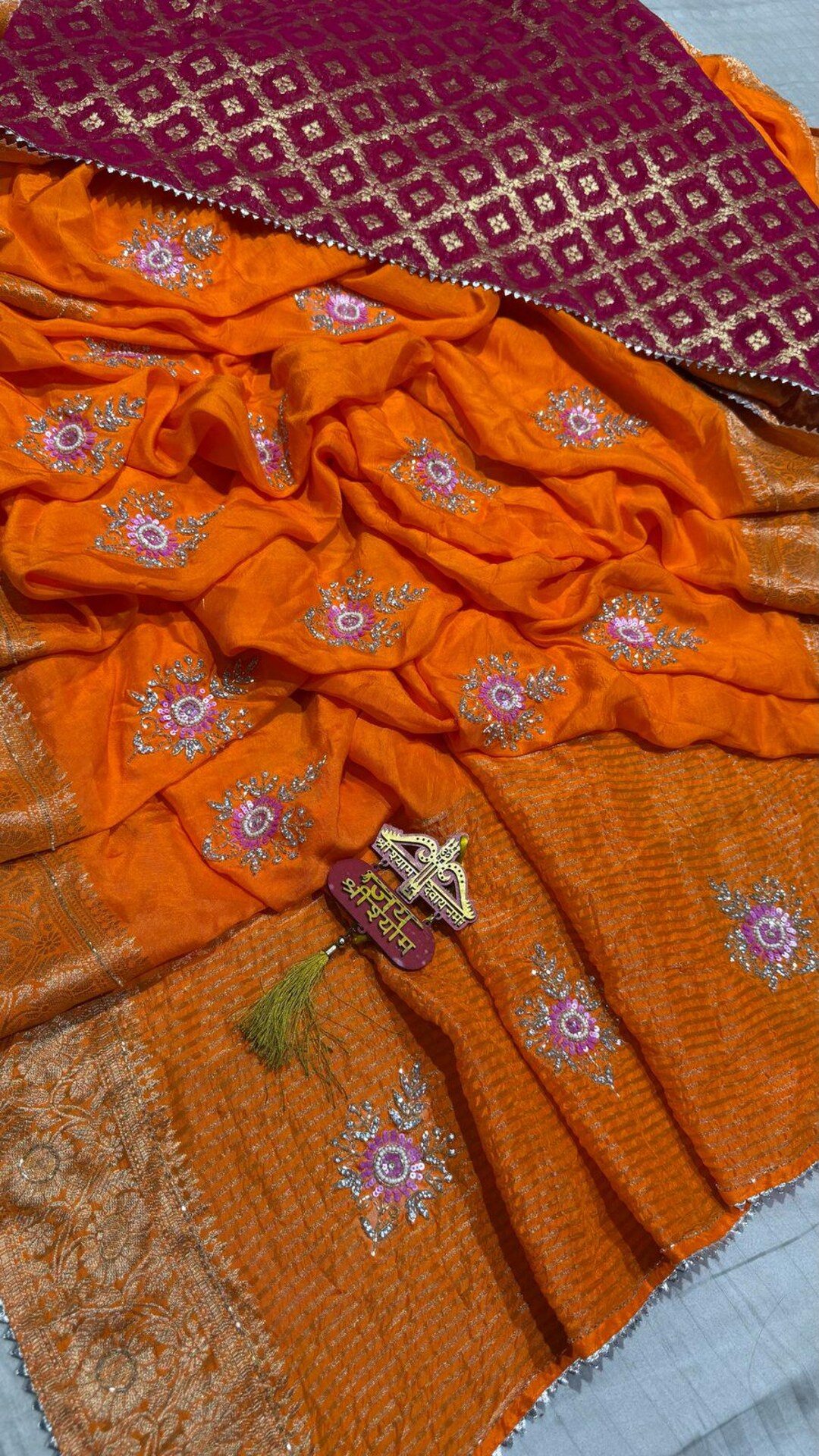 Elegant Silk Saree With Floral Sequence Hand Crafted Sari Perfect for ...