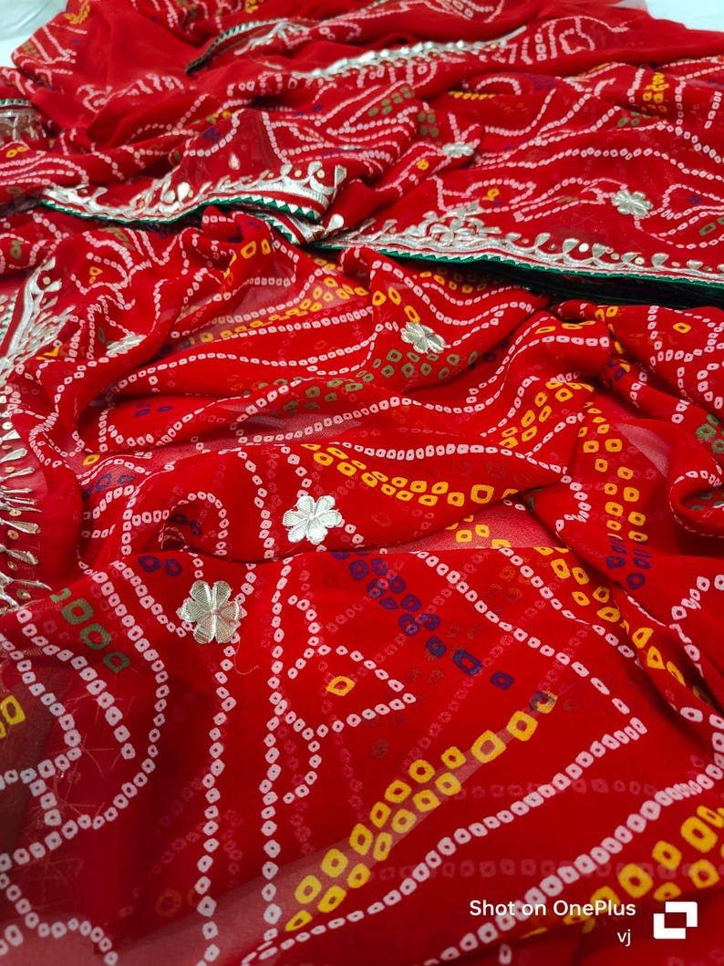 Red Saree | Indian Rajasthani Chunri Bandhej Saree | Hand Gotta Patti ...