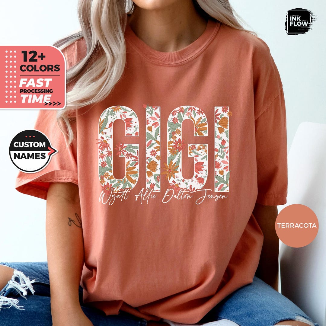 Custom Gigi Shirt, Floral Gigi Personalized Tshirt, Comfort Colors ...
