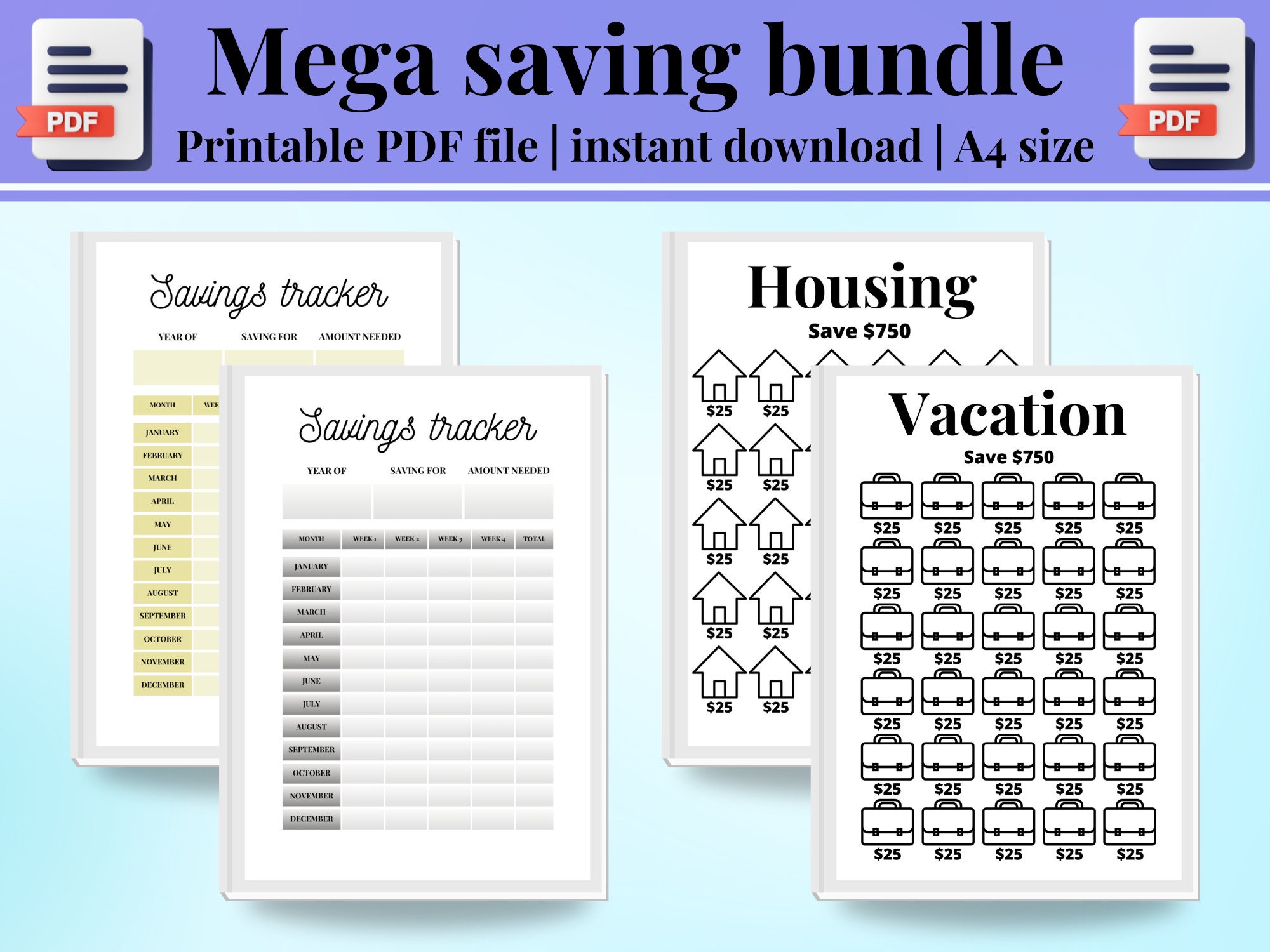 Saving Challenge Bundle A4 Printable Mega Saving Bundle Printable A4 ...
