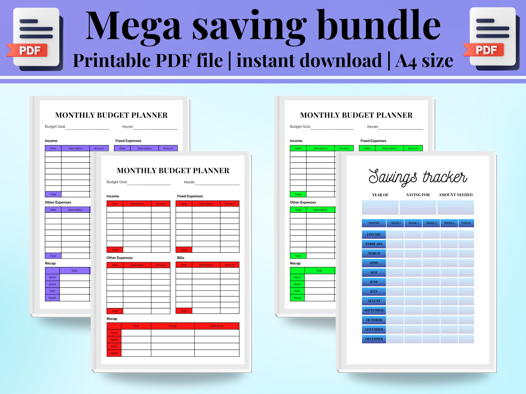 Saving Challenge Bundle A4 Printable Mega Saving Bundle Printable A4 ...