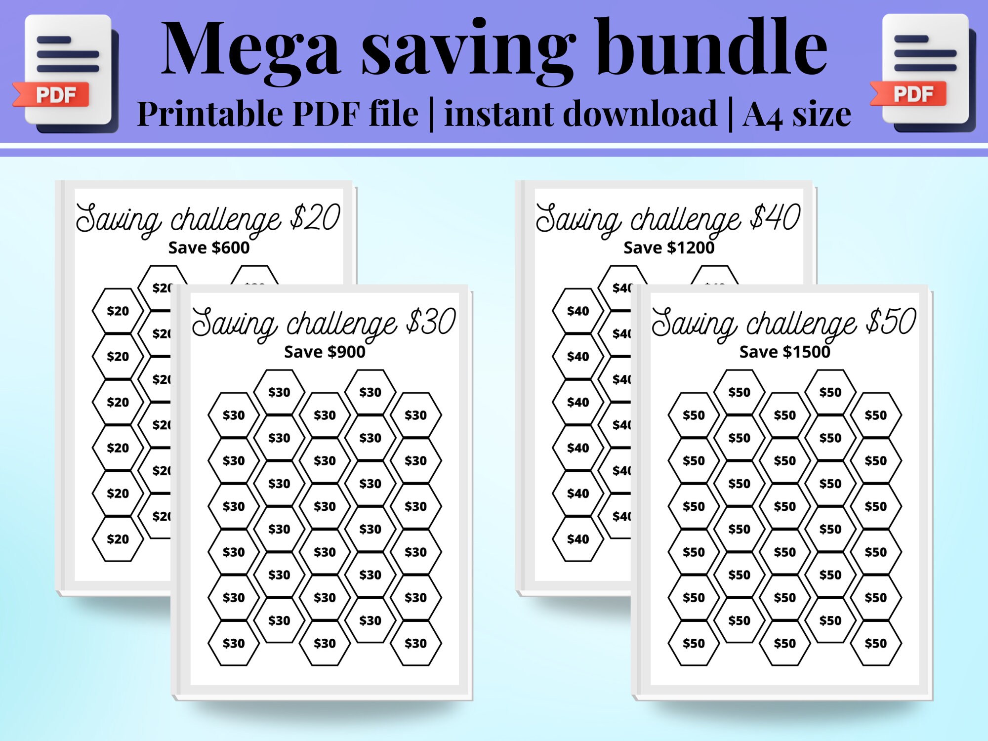Saving Challenge Bundle A4 Printable Mega Saving Bundle Printable A4 ...
