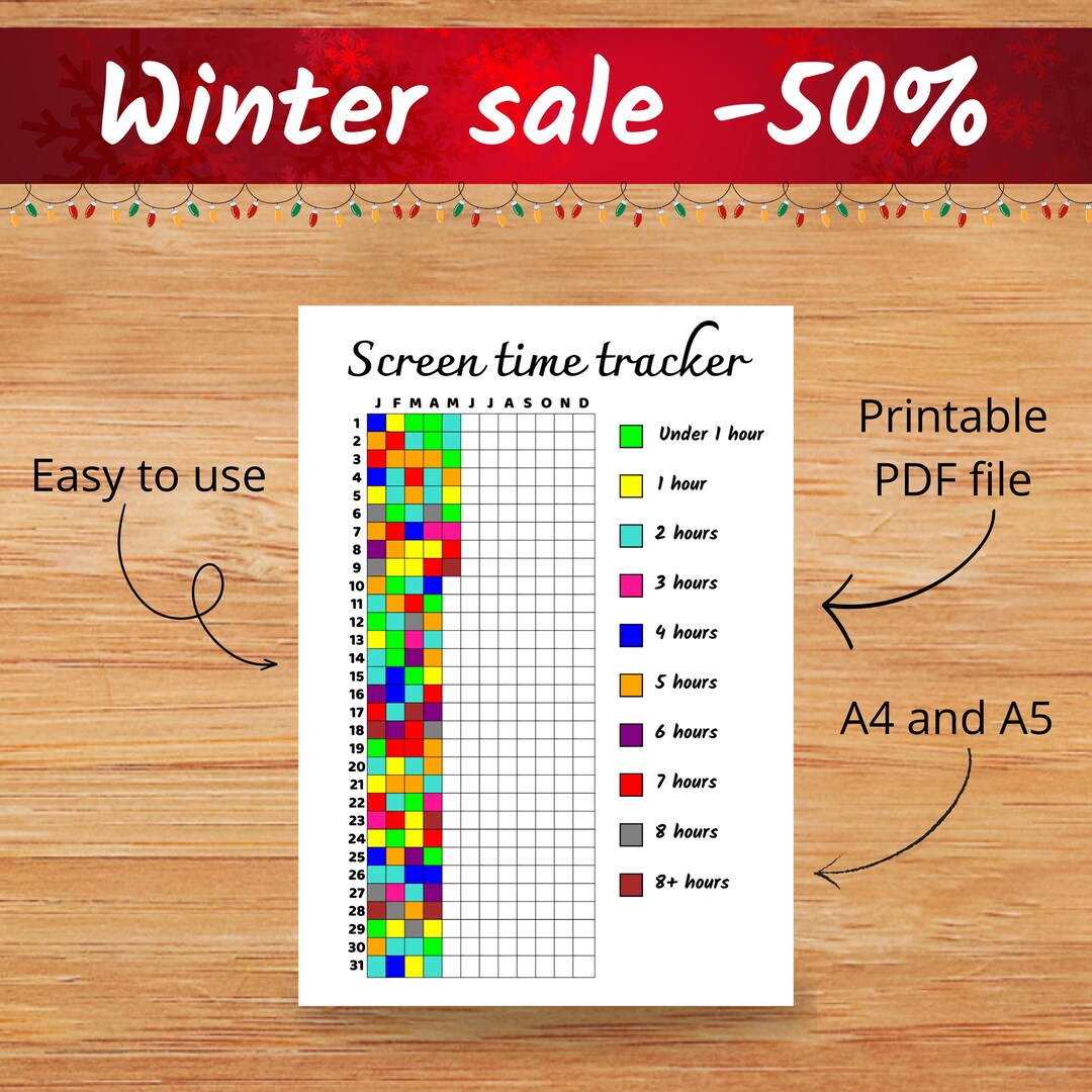 Screen Time Tracker Yearly Printable Planner Page Journal Page Annual ...
