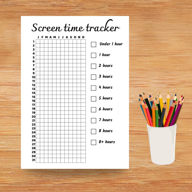 Screen Time Tracker Yearly Printable Planner Page Journal Page Annual ...