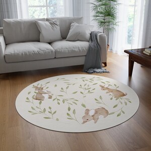 Bunny Rabbit Nursery Area Rug | 5-foot Round Area Rug | Forest Nursery ...