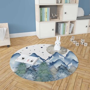 Blue Mountain Nursery Area Rug | 5-foot Round Area Rug | Mountain Night ...