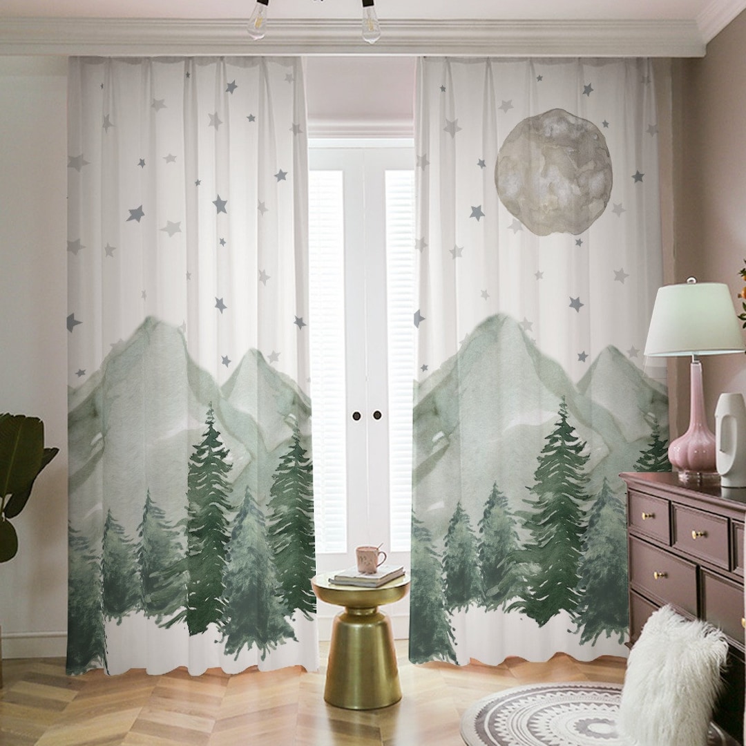 Mountain Nursery Curtains Mountain Moon & Stars Nursery Decor Kids ...