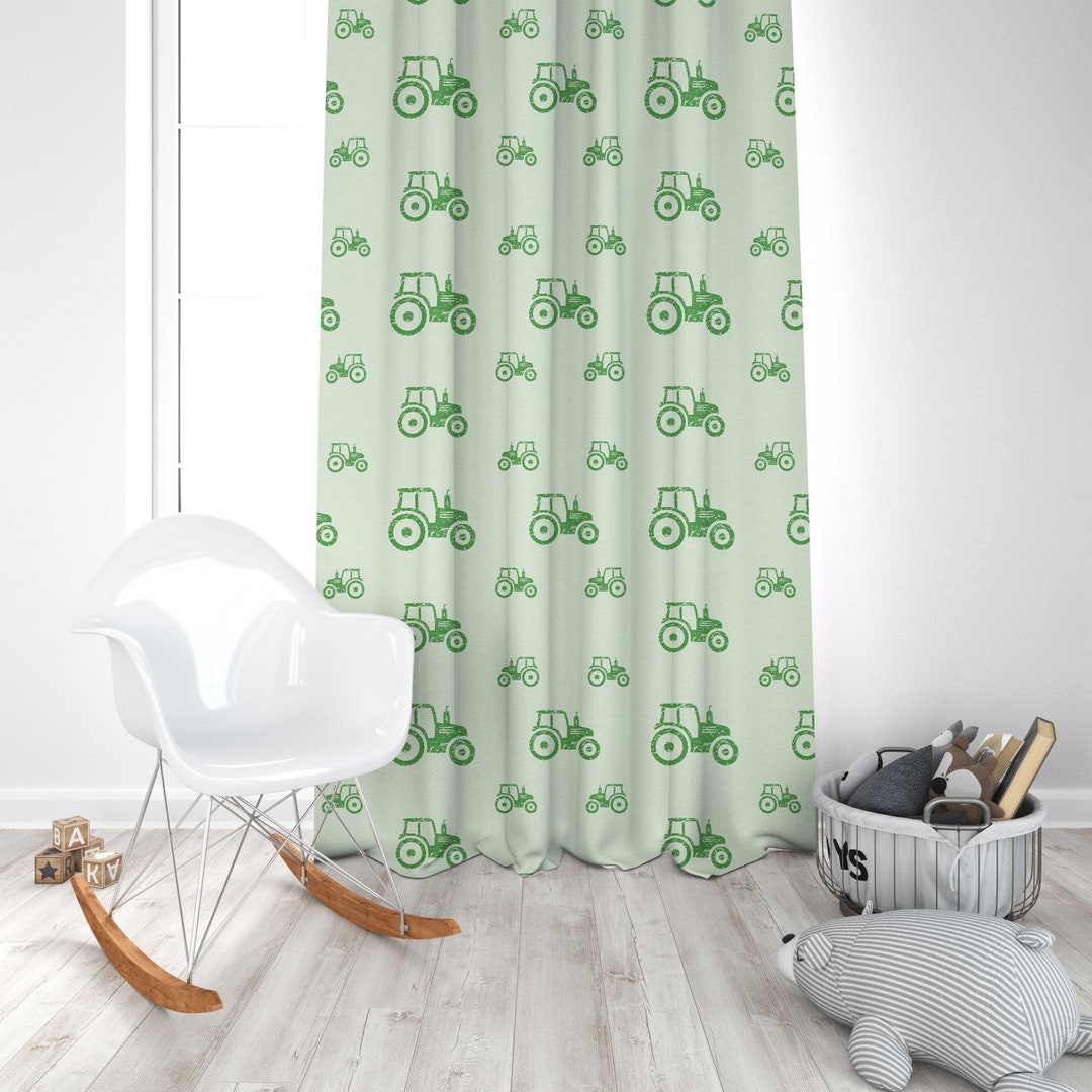 Green Tractor Nursery Curtains Green Curtains for Boys Room Tractor ...