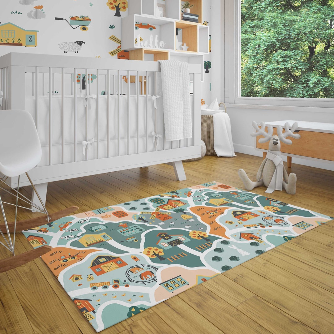 Farm Kids Play Rug Farm Playroom Rug Carpet for Kids' Bedroom Adventure ...