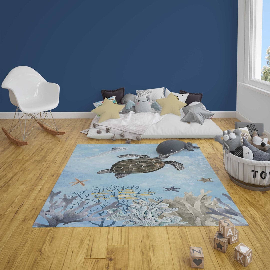 Sea Turtle Nursery Area Rug Ocean Animal Area Rug Kids - Etsy
