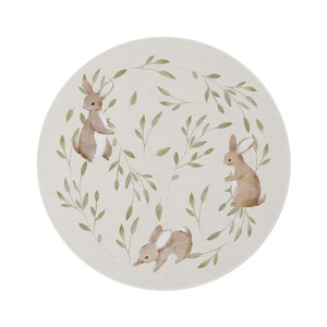 Bunny Rabbit Nursery Area Rug | 5-foot Round Area Rug | Forest Nursery ...