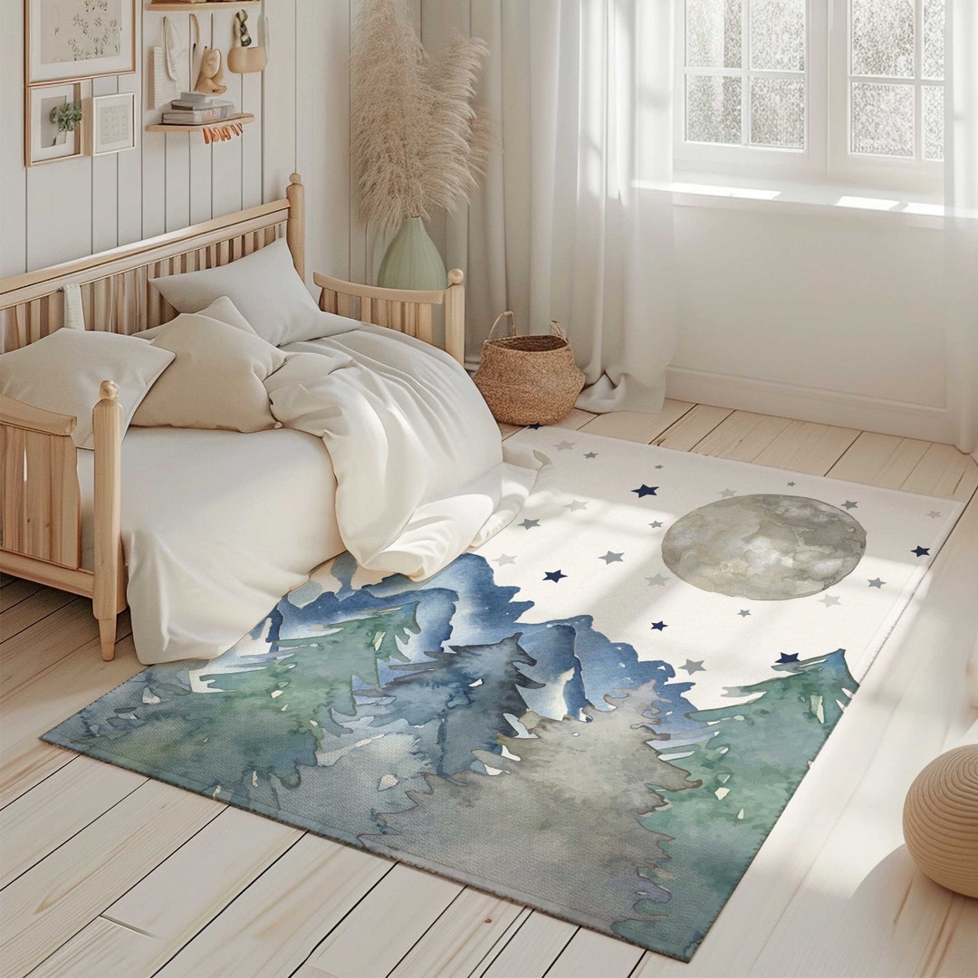 Blue Mountain Nursery and Kids' Bedroom Area Rug Blue Nursery Rug ...