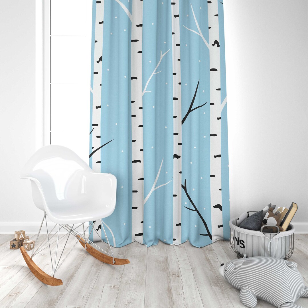 Birch Tree Curtains, Woodland Nursery Decor, Hunting Kids Room Curtain ...