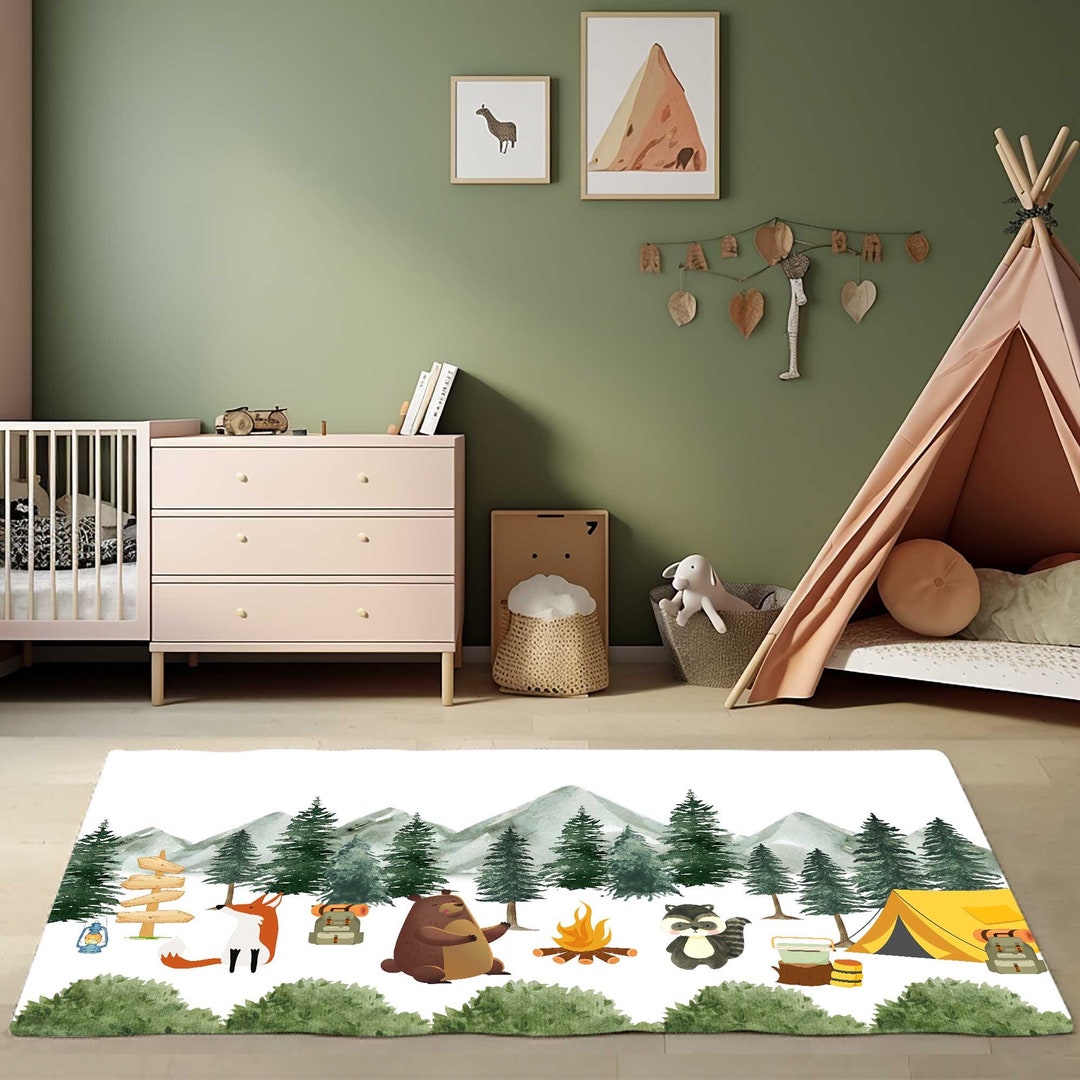 Camping Forest Animals' Nursery and Kids' Bedroom Area Rug Camping ...