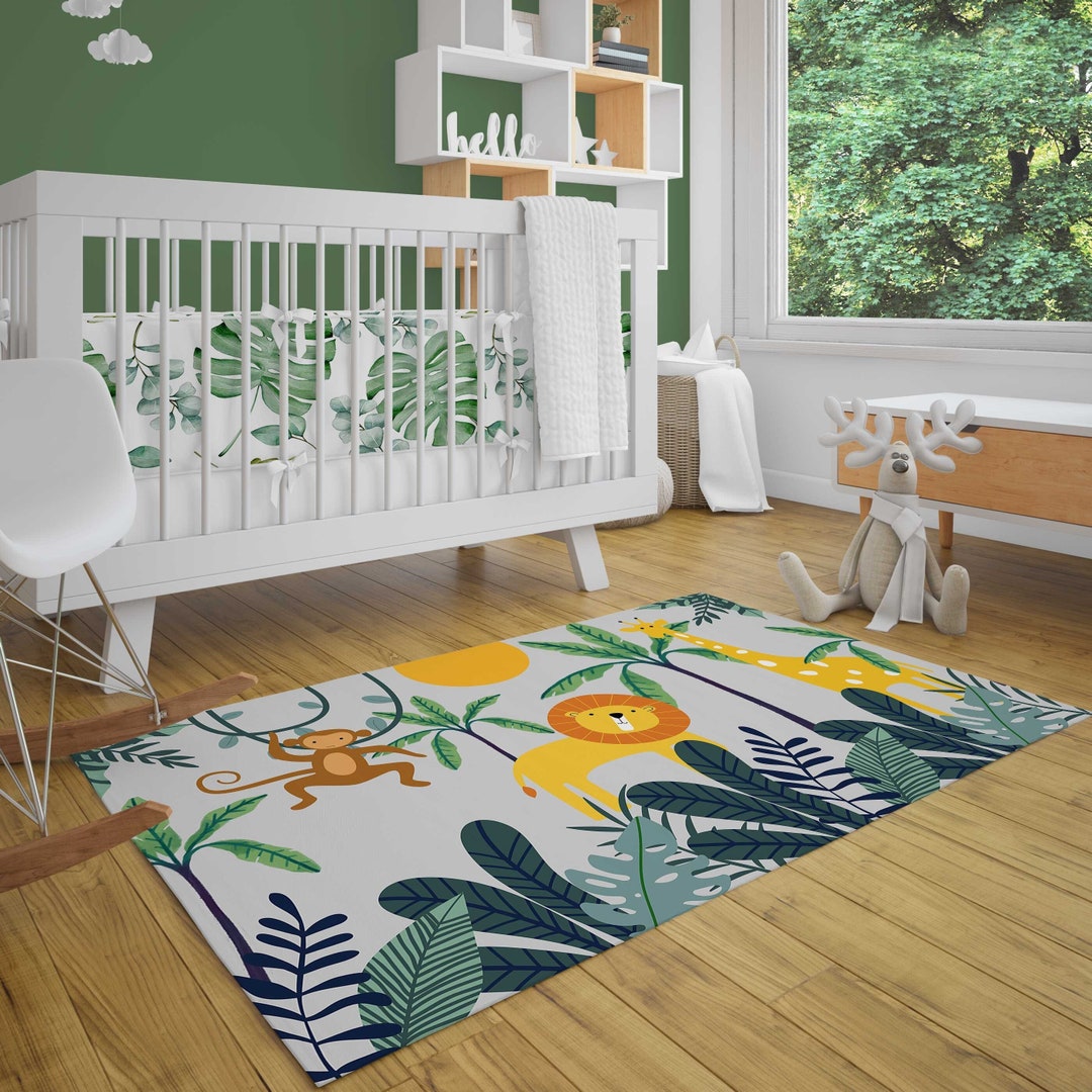 Jungle Animal Nursery Area Rug Jungle Area Rug Carpet for Kids' Bedroom ...