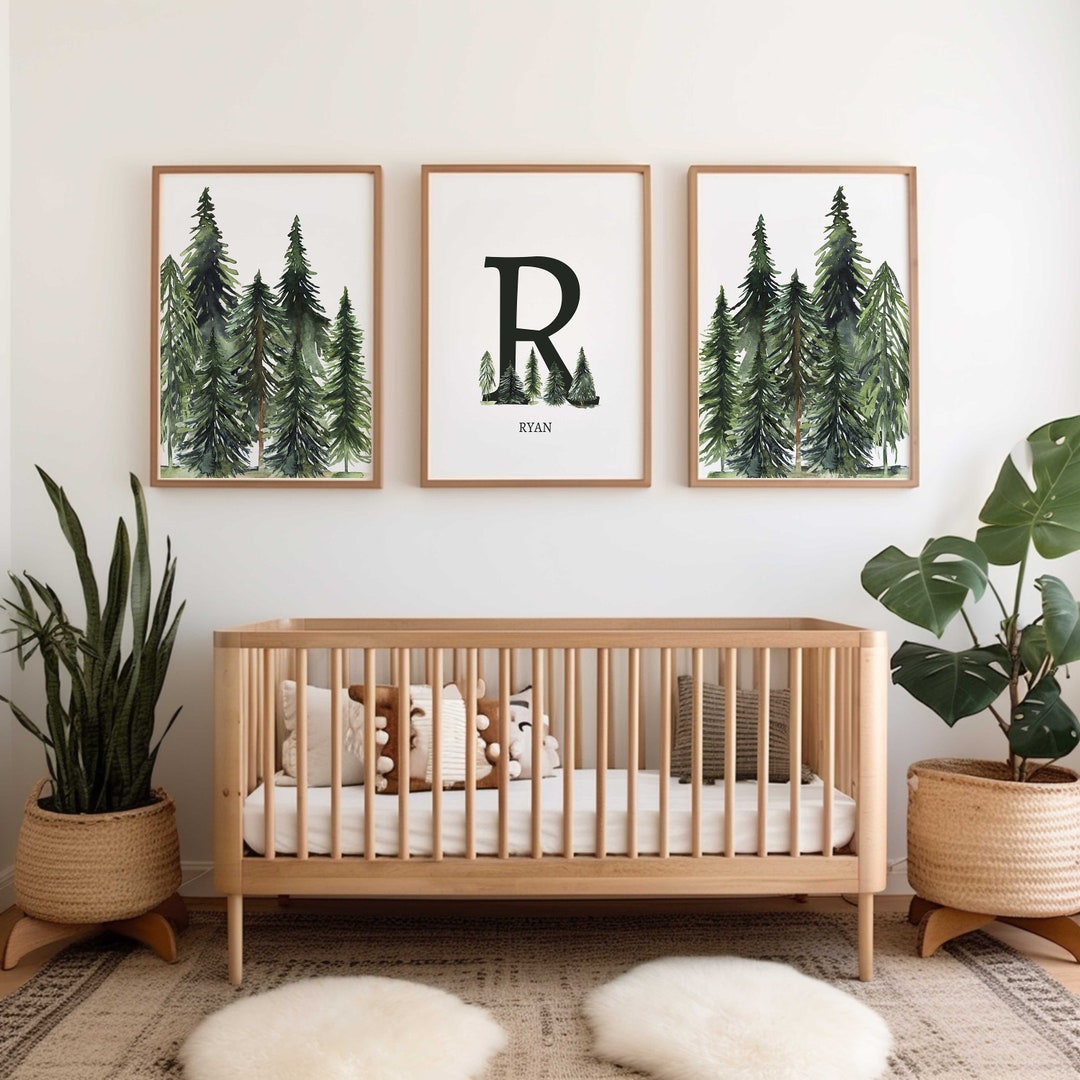 Pine Tree Nursery Wall Art Prints Personalized Nursery Prints Forest ...